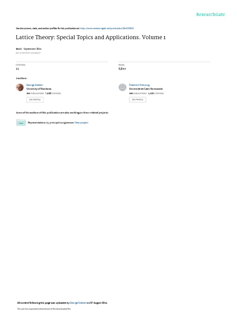 Lattice Theory: Special Topics and Applications. Volume 1: September ...