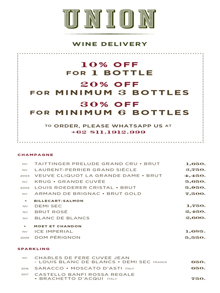 Union Wine Delivery Menu | PDF | Wine Grape Varieties | Grape