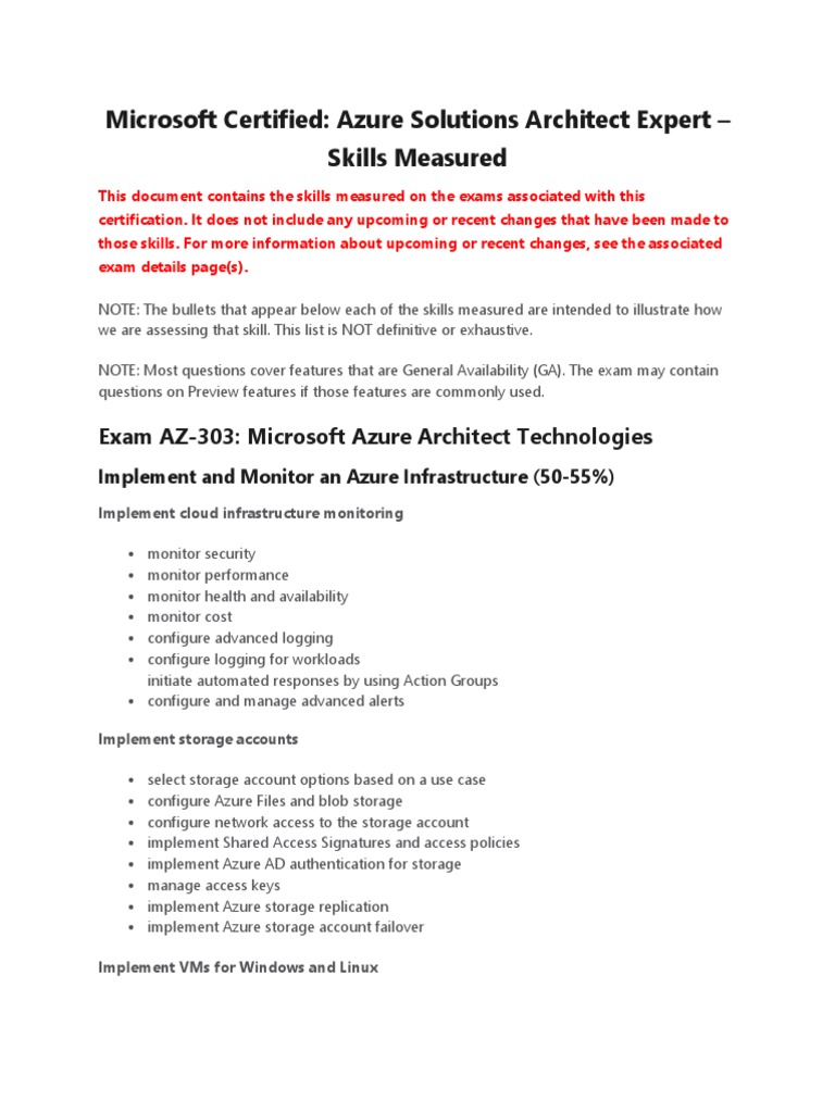 Microsoft Certified Azure Solutions Architect Expert Skills Measured ...