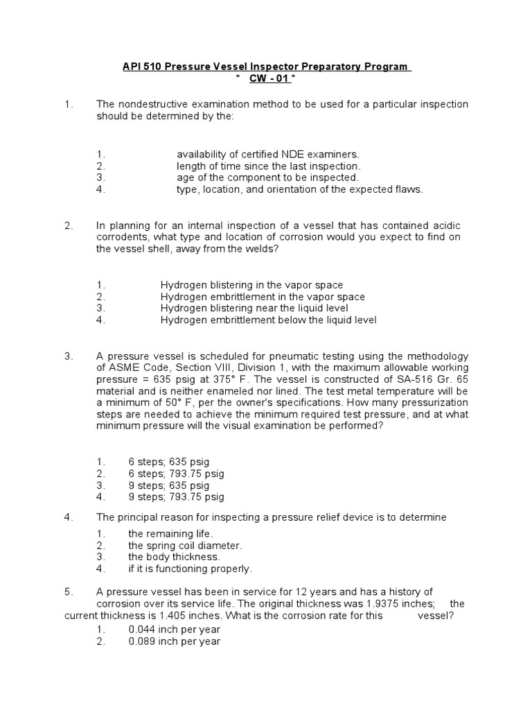 API 510 Pressure Vessel Inspector Preparatory Program CW - 01 | PDF ...
