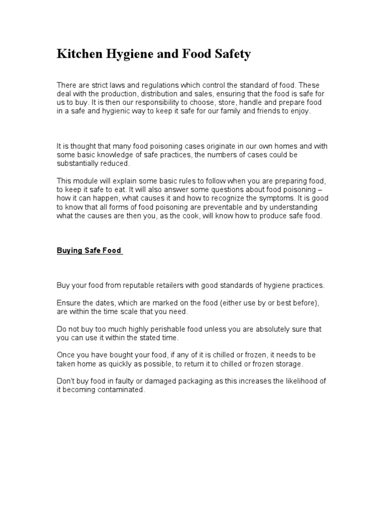 Kitchen Hygene & Food Safety | PDF | Foodborne Illness | Refrigerator