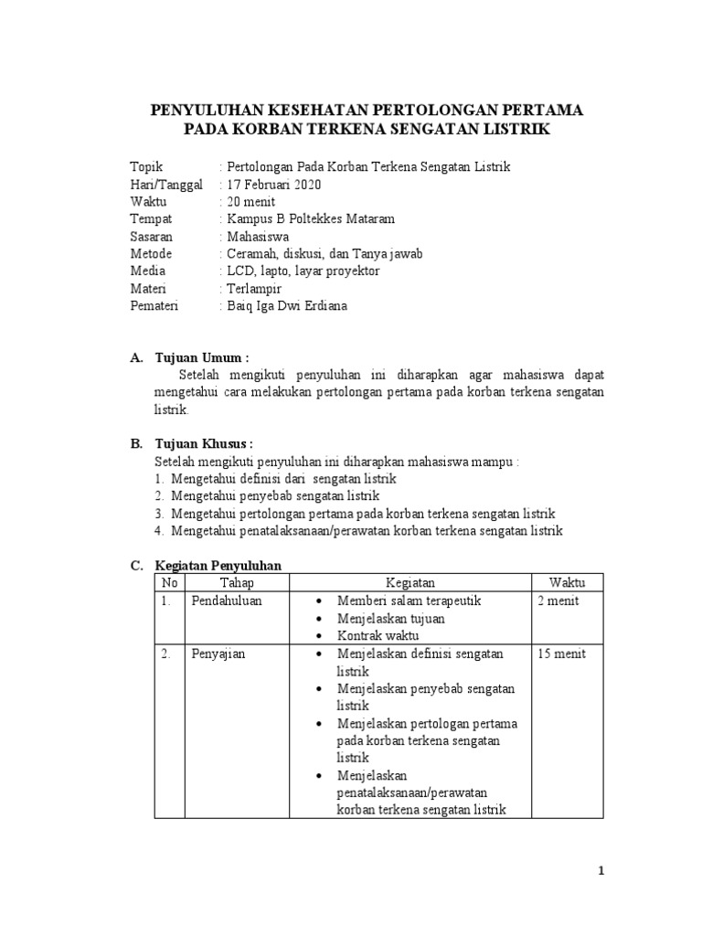 Penyuluhan Kesehatan Pertolongan Pertama Korban Terkena Sengatan Listrik-1 | PDF