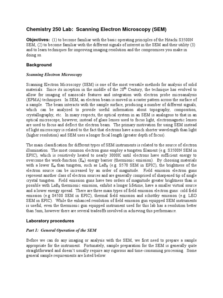 SEM Lab Manual | PDF | Scanning Electron Microscope | Microscope