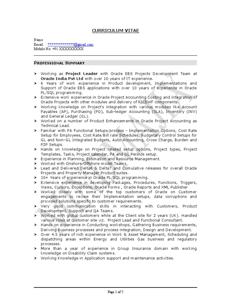 Oracle Project Accounting Sample Resumes 3 | PDF | Pl/Sql | Databases