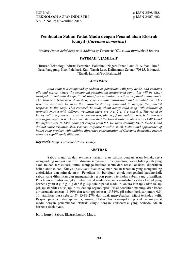 Pembuatan Sabun Padat Madu Dengan Penambahan Ekstr | PDF