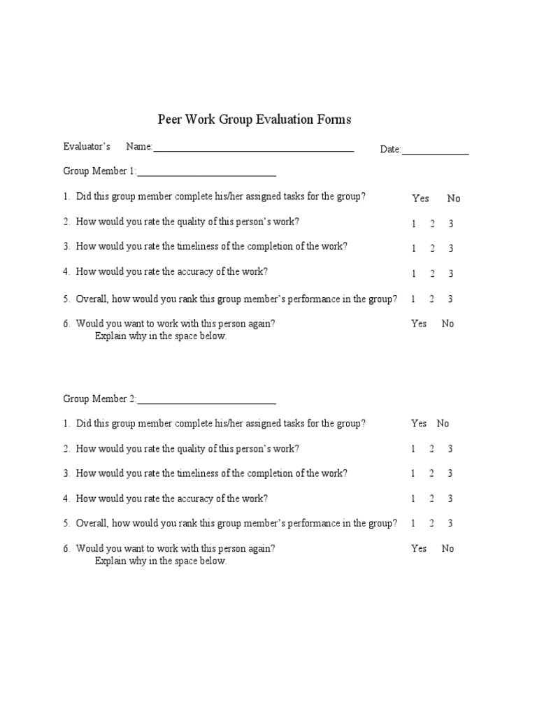 Peer Work Group Evaluation Forms | PDF | Career & Growth