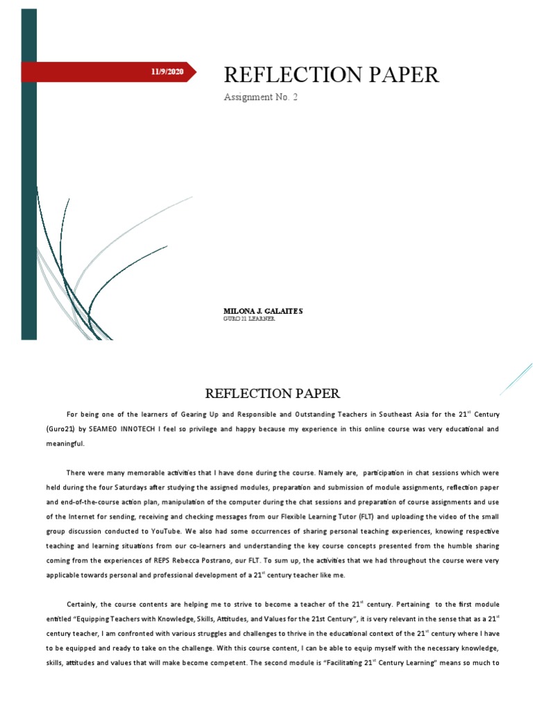 Reflection Paper: Assignment No. 2 | PDF | Literacy | Learning
