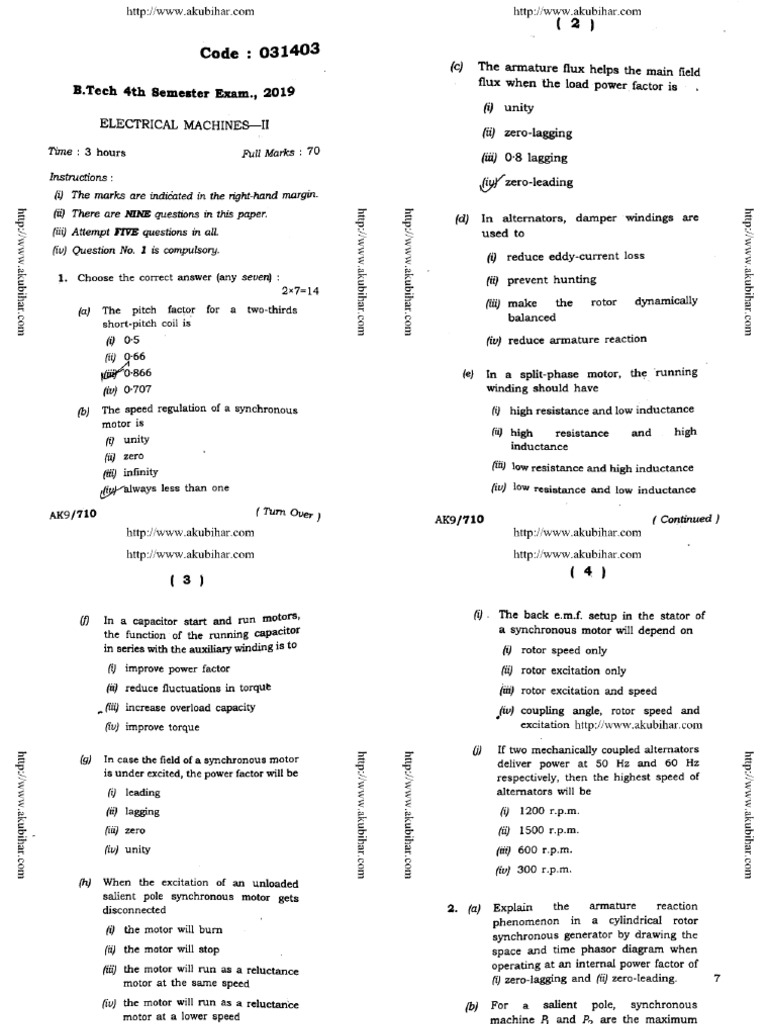 Btech Ee 4 Sem Electrical Machine 2 031403 2019 | PDF