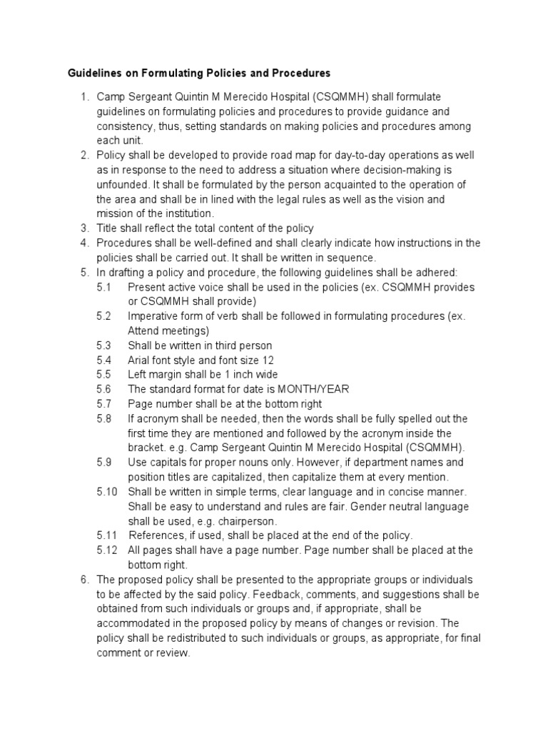 Guidelines On Formulating Policies and Procedures | PDF | Business
