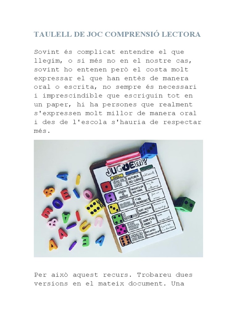 Taulell de Joc Comprensió Lectora | PDF