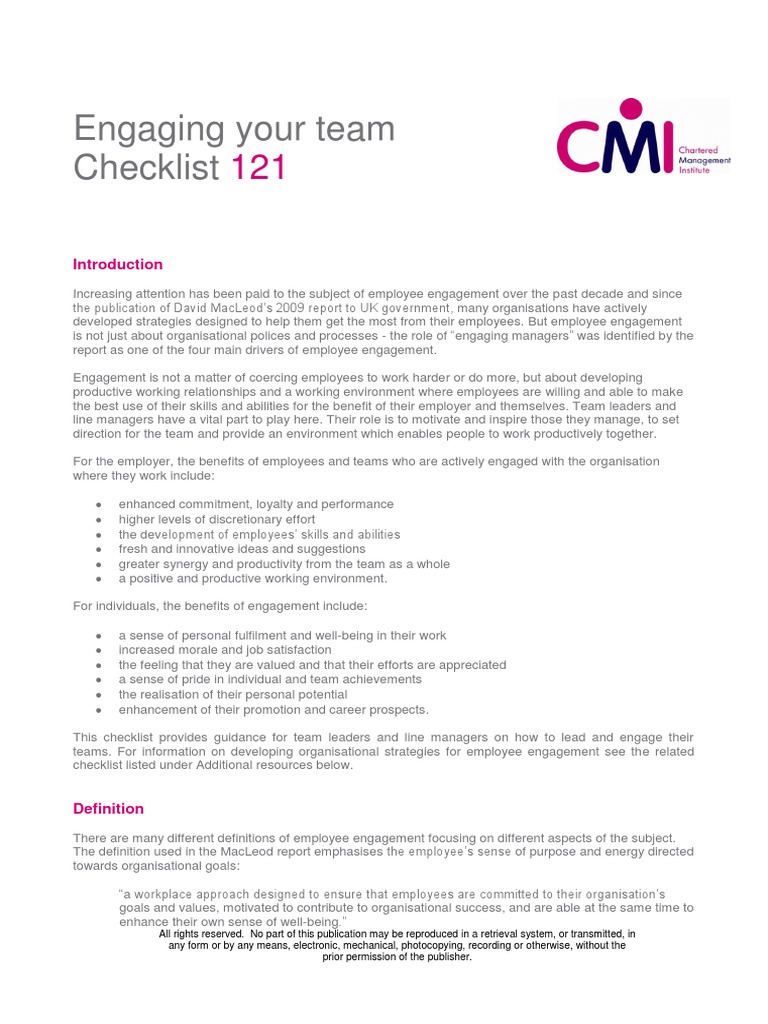 CHK-121-Engaging Your Team | PDF | Motivation | Motivational
