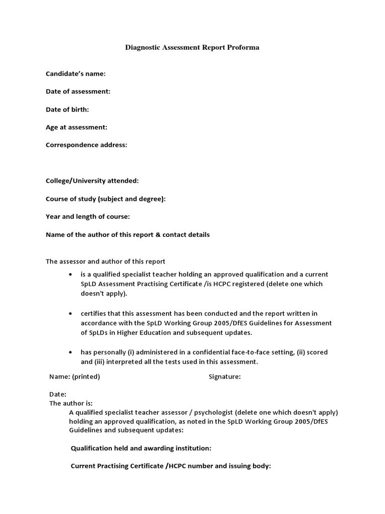 Diagnostic Assessment Report Proforma - Revised Nov 2017 | PDF ...