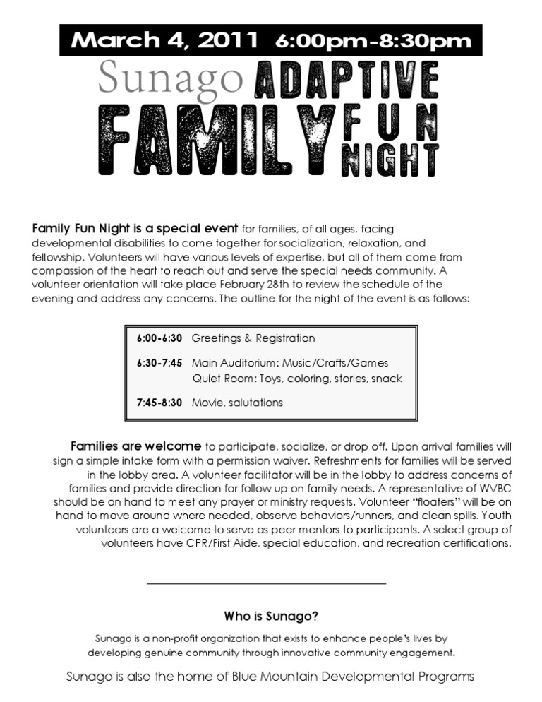 Adaptive Family Fun Night 030411 | PDF