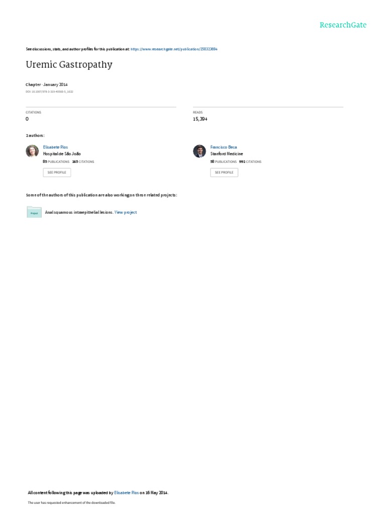 Uremic Gastropathy: January 2014 | PDF | Organ (Anatomy) | Medical ...