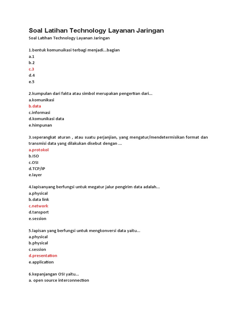 Soal Latihan Jaringan Komputer | PDF | Komputer | Teknologi & Rekayasa