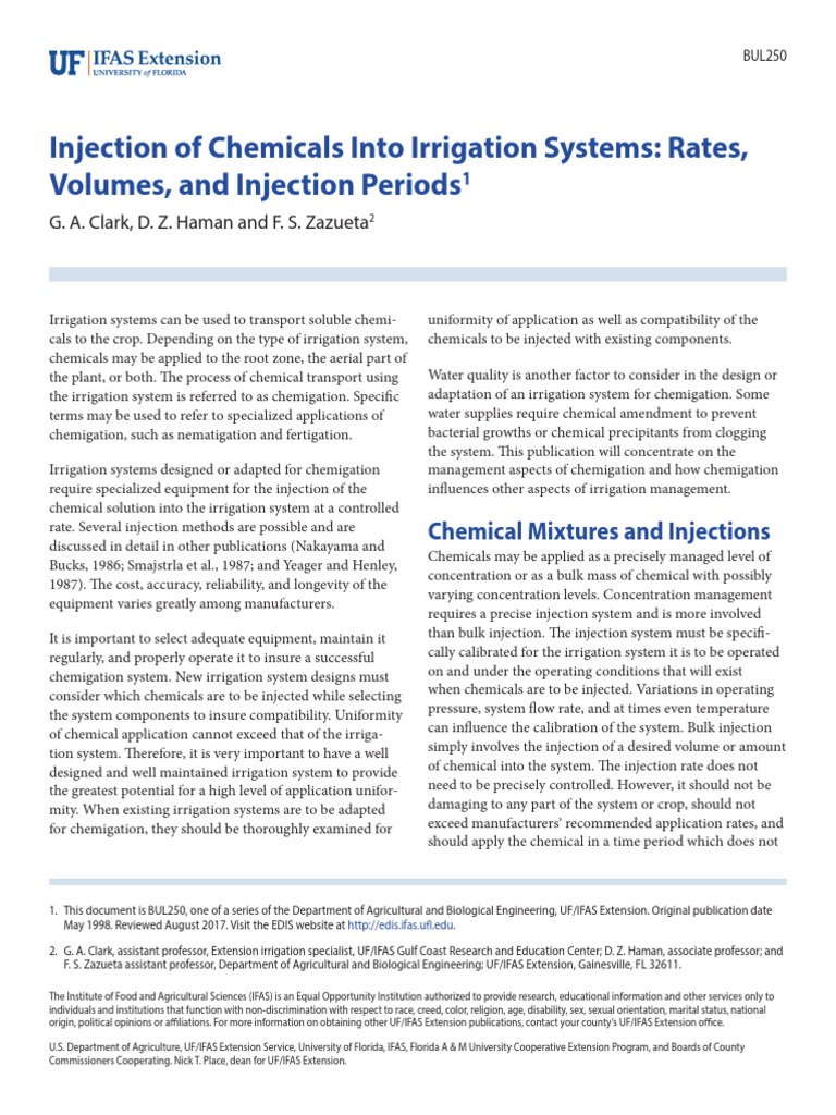 Injection Rates, Volumes, and Periods for Applying Chemicals Through ...