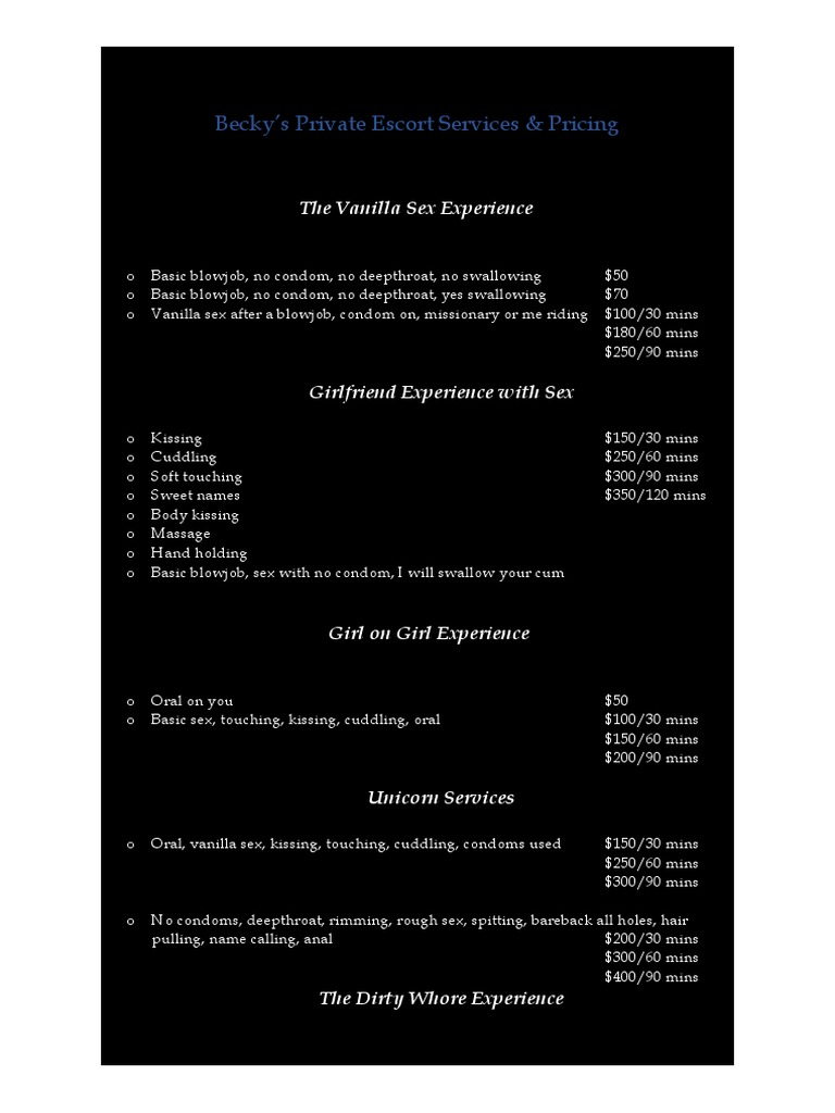 Becky's Escort Services and Pricing | PDF | Fellatio | Human Sexuality