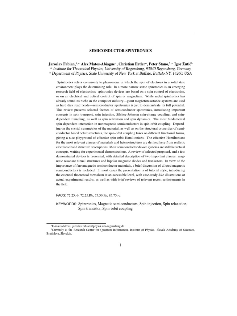 Semiconductor Spintronics | PDF | Spin (Physics) | Electron