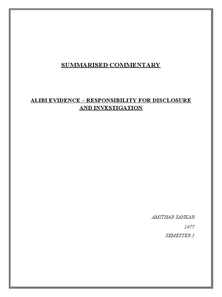 Alibi Evidence - Summarised Commentary | PDF | Right To Silence | Evidence