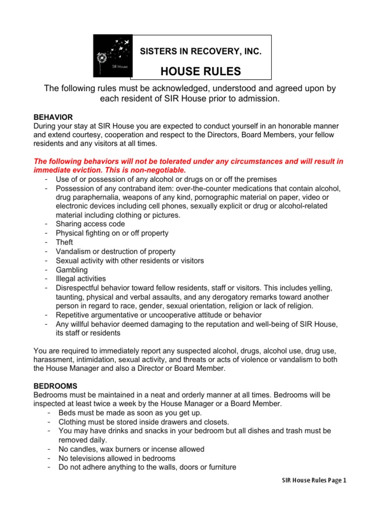 House Rules PDF | PDF | Twelve Step Program | Bedroom