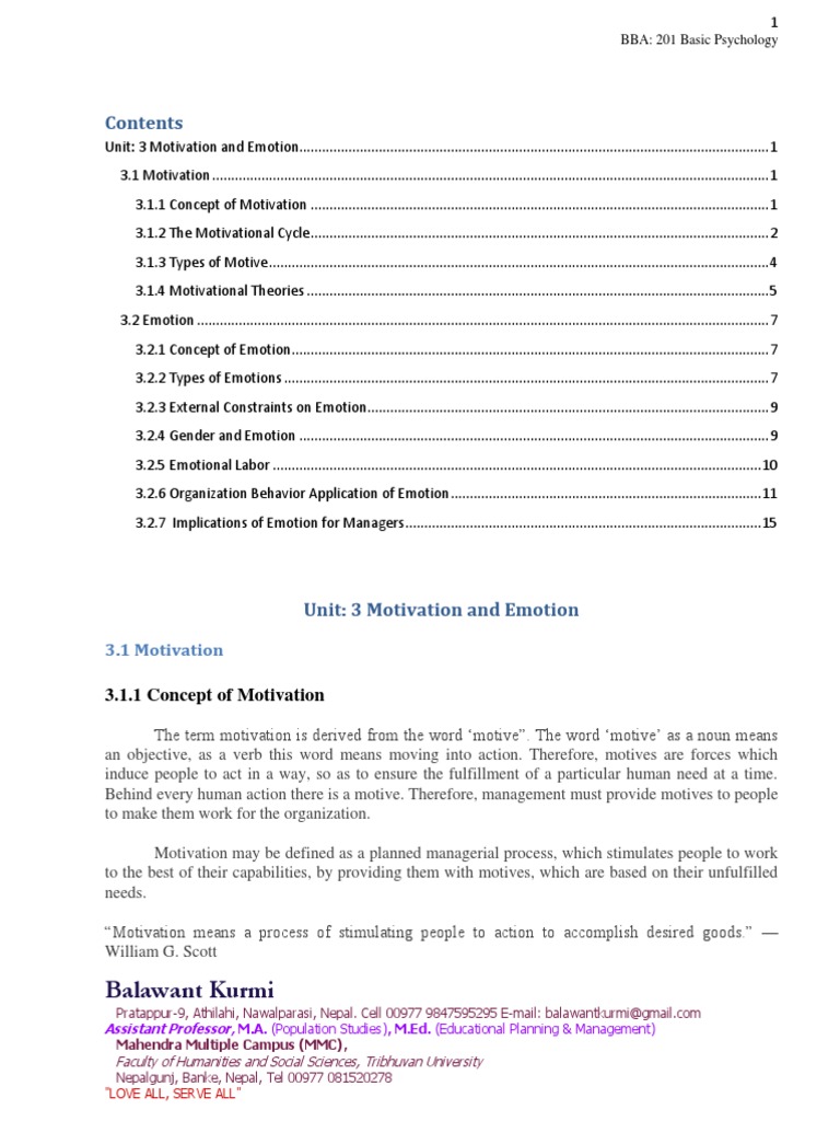 Unit 3 Motivation and Emotion | PDF | Motivation | Motivational