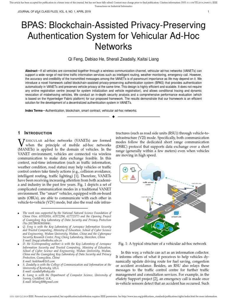 BPAS: Blockchain-Assisted Privacy-Preserving Authentication System For Vehicular Ad-Hoc Networks ...