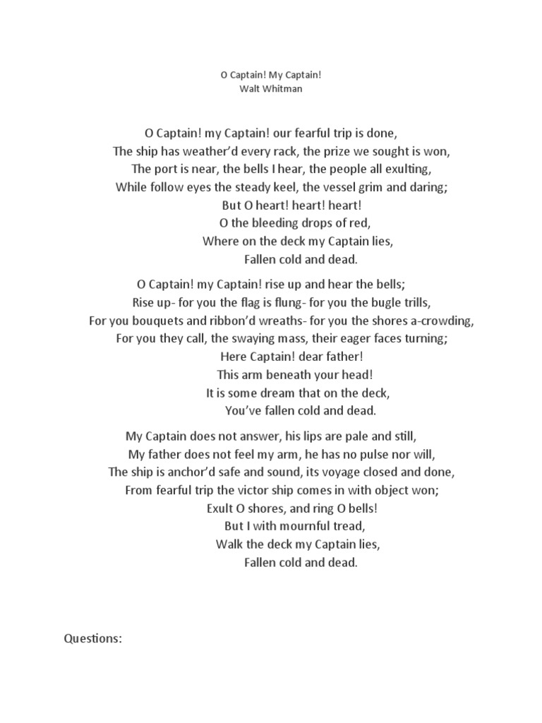 O Captain! My Captain! Walt Whitman | PDF