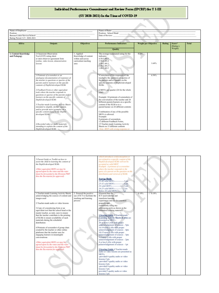 Corrected Updated IPCRF PROFICIENT TEACHERS 2021 SDHC | PDF ...