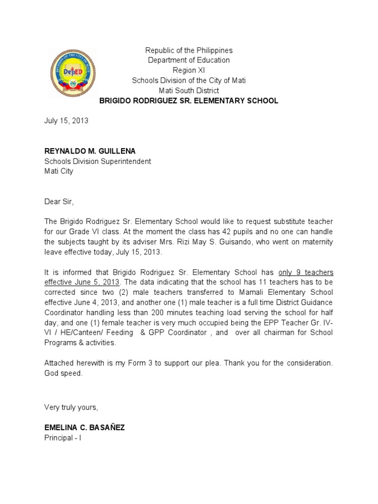 Letter Request For Additional Teacher | PDF | Schools | Human Nature