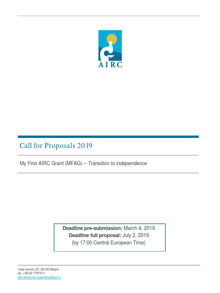 Call For Proposals 2019: My First AIRC Grant (MFAG) - Transition To ...