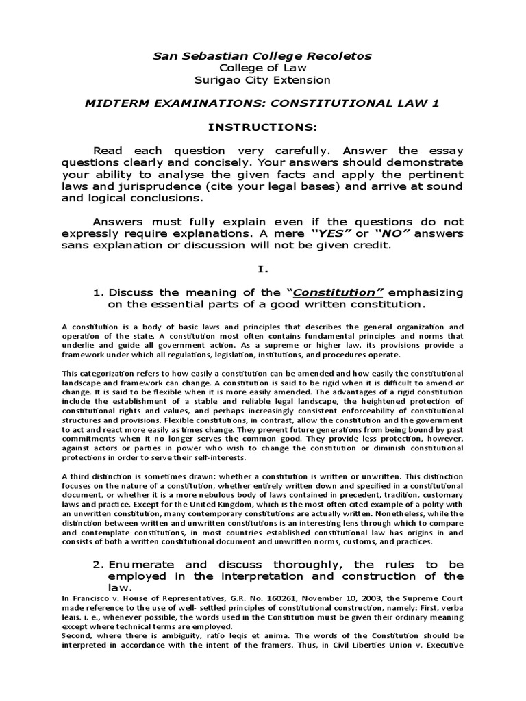 MIDTERM-EXAMINATIONS-CONSTITUTIONAL-LAW-1 With Answer | PDF ...