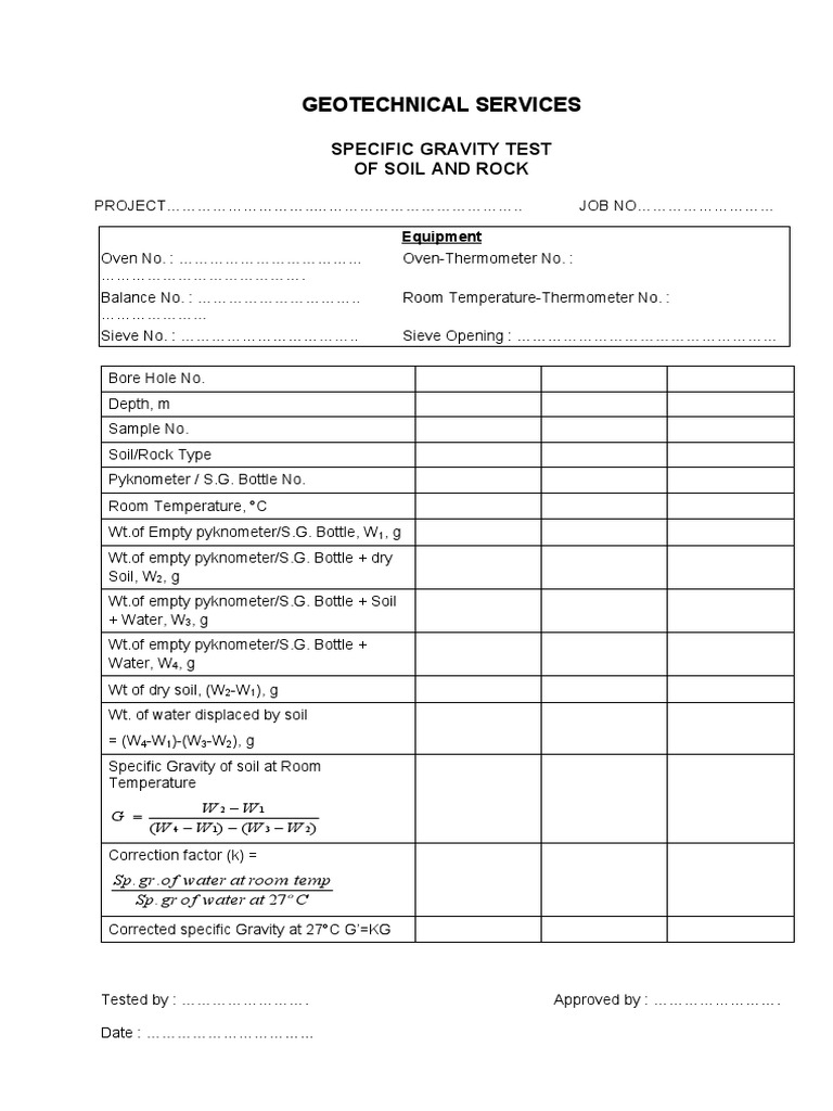 Specific Gravity Testing of Soil and Rock | PDF