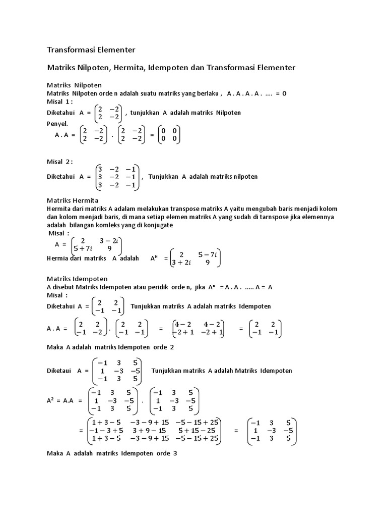 Matriks Idempoten dan Transformasi Elementer | PDF