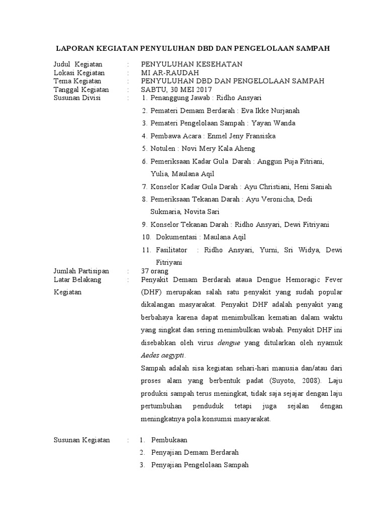 Laporan Kegiatan DBD Dan Pengelolaan Sampah | PDF