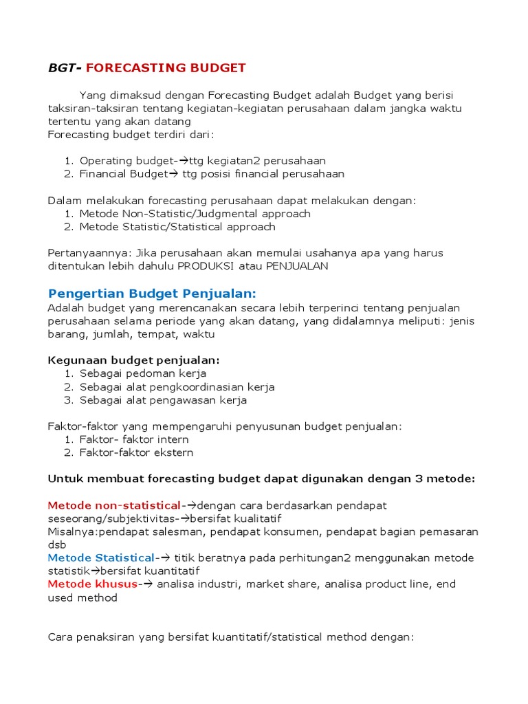 Forecasting Budget dan Metode Least Square | PDF | Bisnis | Pengelolaan Keuangan & Uang