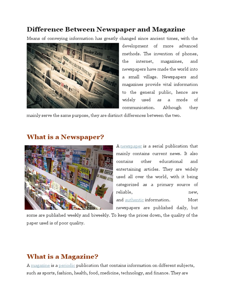 Difference Between Newspaper and Magazine | PDF | Newspapers | Magazines