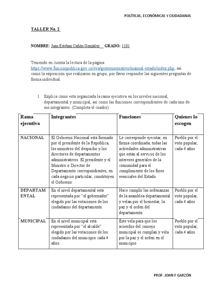 Taller No. 2 Ramas Del Poder Público | PDF | Constitución | Política
