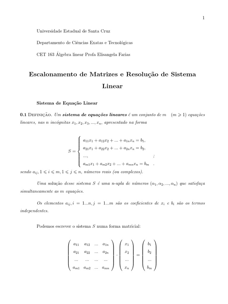 Escalonamento de Matrizes e Resolucao de Sistema Linear | PDF | Álgebra ...