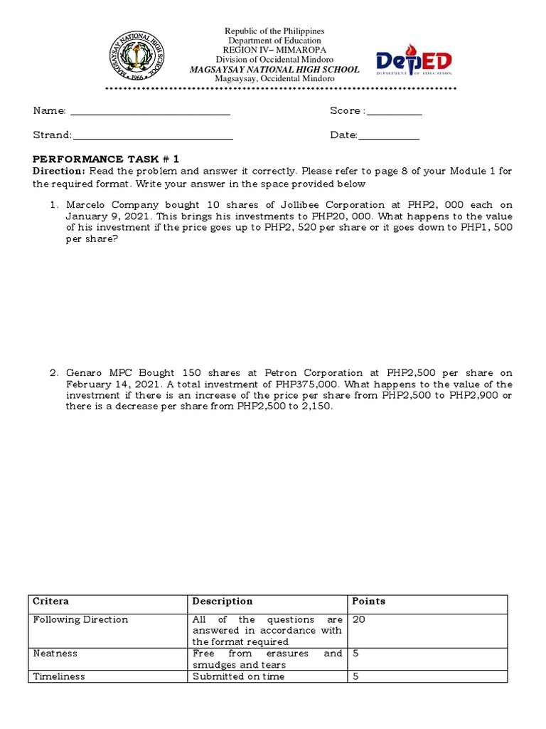 Grade 11-12 Business Finance Task | PDF