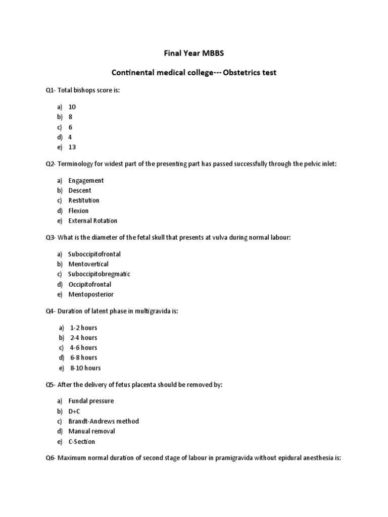 Obstetrics Practice Test: Analyzing Answers to Questions on Labor ...
