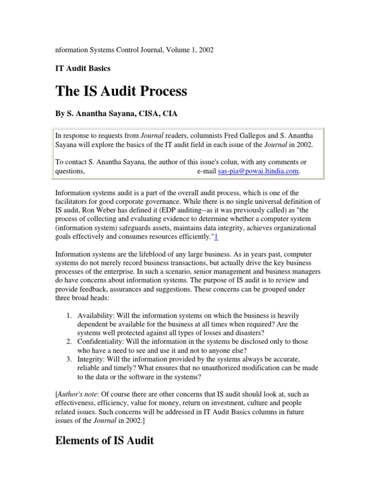 IT Audit Basics - The IS Audit Process | PDF | Information System | Audit
