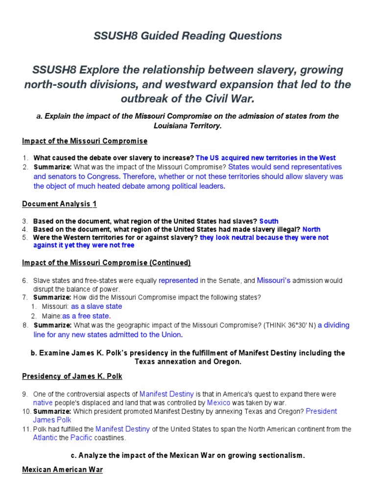 SSUSH8 Guided Reading Questions | PDF | Mexican–American War | Dred ...
