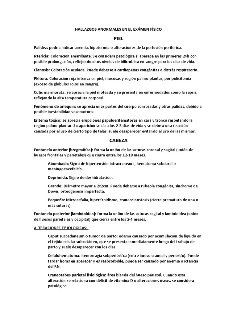 Hallazgos Anormales en El Exámen Físico | PDF | Anatomía | Medicina CLINICA