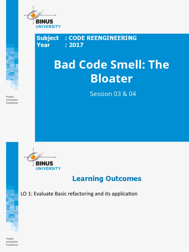 Binus University Code Reengineering Bad Code Smell - Bloater | PDF | Method (Computer ...