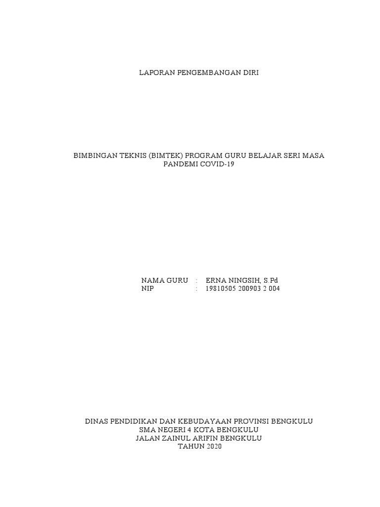LAPORAN PENGEMBANGAN DIRI Bimtek Pandemi - Erna | PDF LAPORAN PENGEMBANGAN DIRI Bimtek Pandemi - Erna | PDF