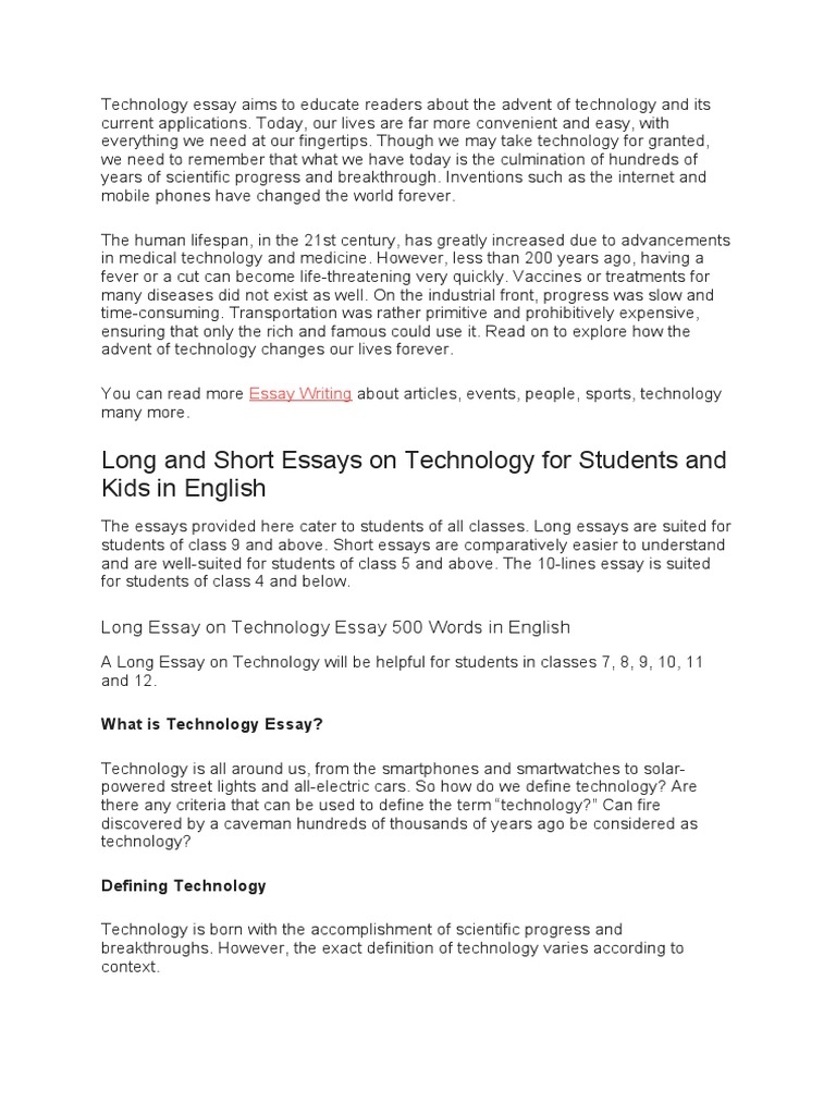 Long and Short Essays On Technology For Students and Kids in English ...