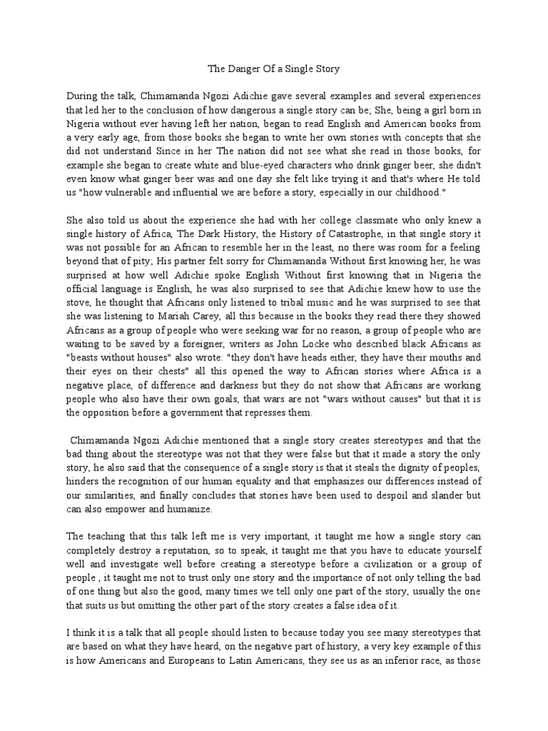 The Danger of A Single Story | PDF