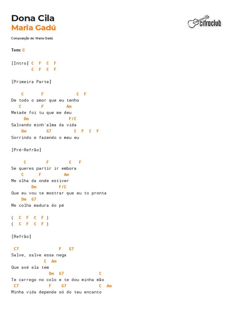 Letra e Cifras de Dona Cila | PDF