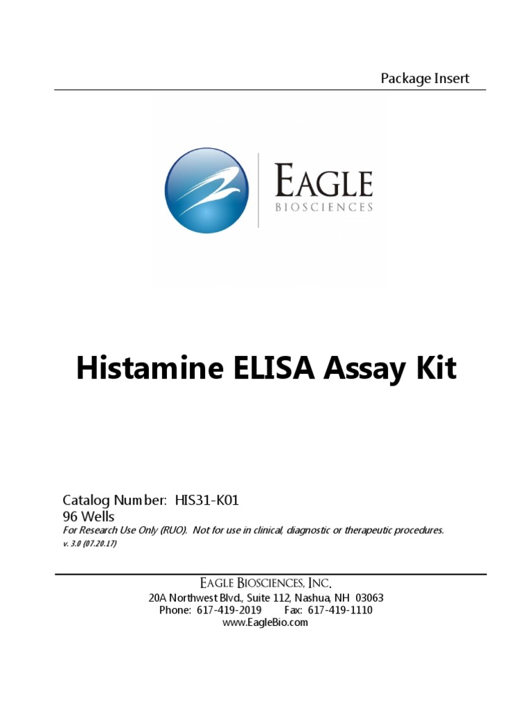 HIS31-K01 Histamine ELISA Assay Kit v3.0 | PDF | Elisa | Absorbance