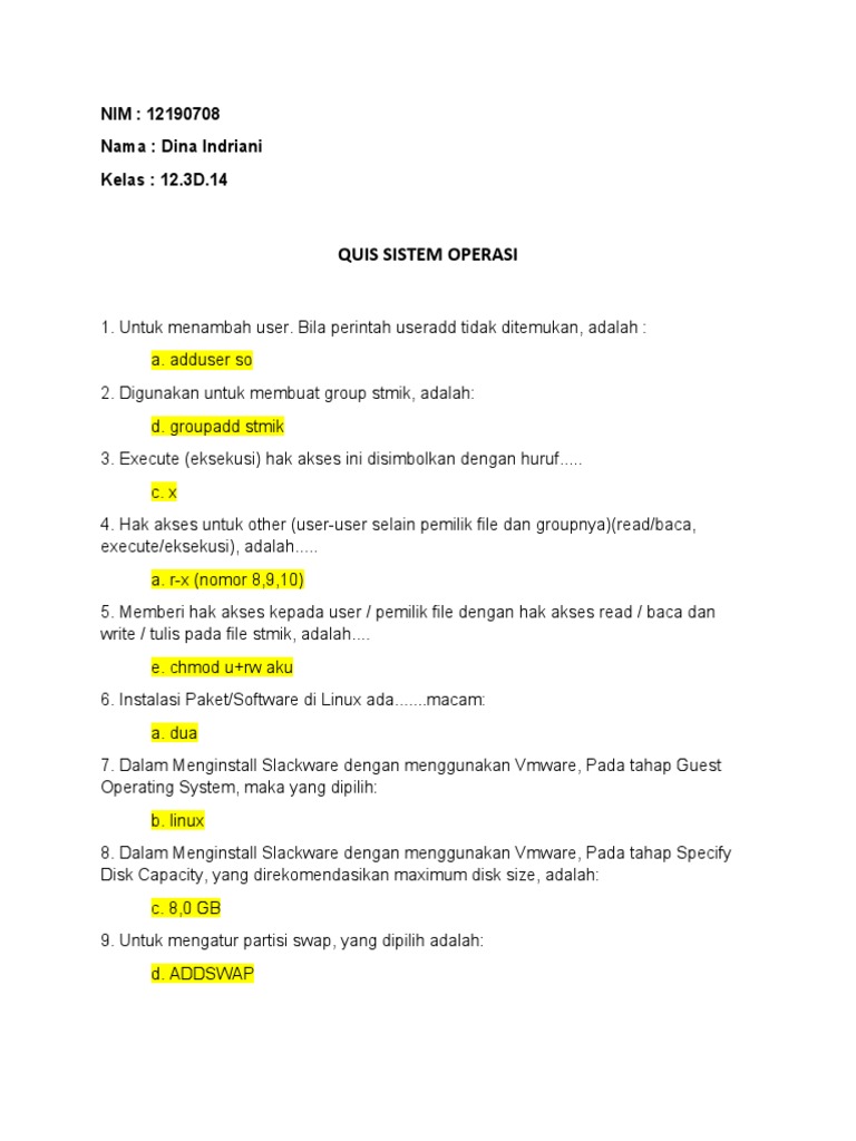 Dina Indriani - Kuis SO | PDF | Komputer